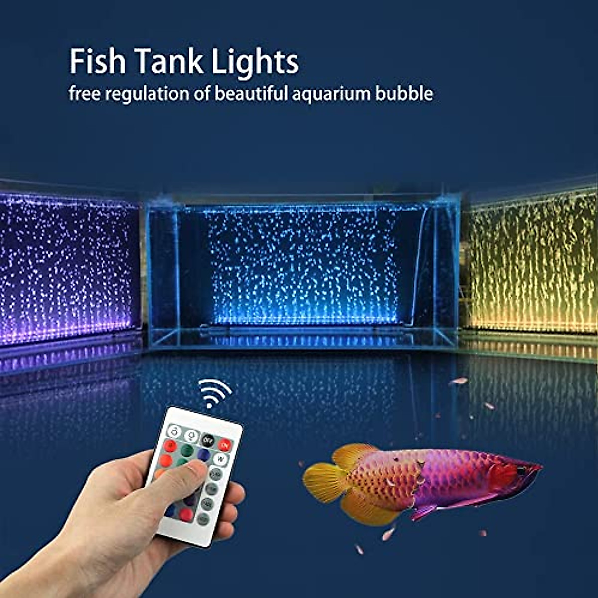 SZMiNiLED 20" Aquarium Light with Air Bubble Hole, 5050 RGB LED Fish Tank Light with 16 Colors and 4 Modes, IP68 Waterproof LED Aquarium Lights with Remote Controller for Fish Tank (52CM)