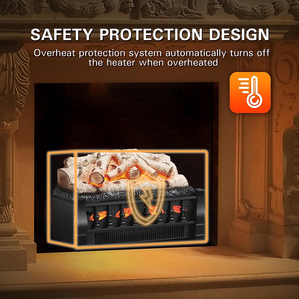 Havato Electric Fireplace Log Set Heater, 21" Vintage Design Portable Freestanding Fireplace Log Heater,Realistic Flames,Overheated Protection,Realistic Ember Bed for Home and Office,750W/1500W