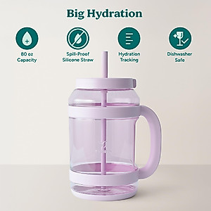 Reduce WaterDay 80 oz Water Jug with Time/Ounce Markings - Spill-Proof Straw, Durable Tritan - Big Water Bottle for Daily Hydration - Dishwasher Safe, Clear & Easy to Clean, Lilac Bud
