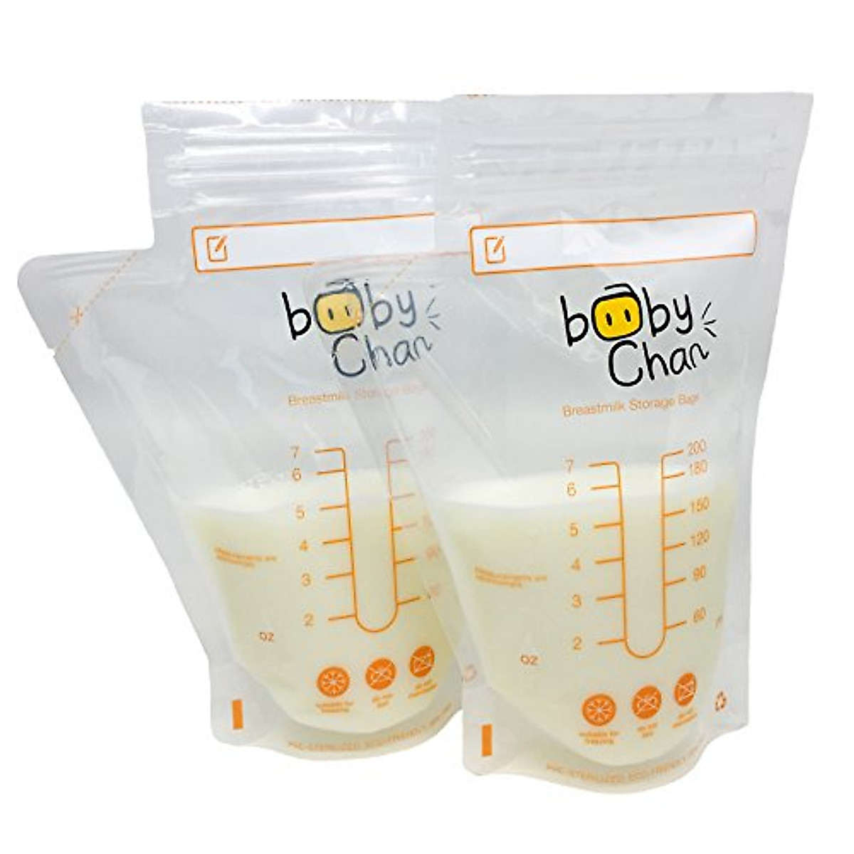 Baby Chan Breast Milk Storage Bags, 100 Count (2 Packs of 50 Bags) with Double Zipper Seal and Convenient Pour Spout, Excellent for Storing and Freezing Breastmilk, Pre-sterilized, BPA and BPS-Free