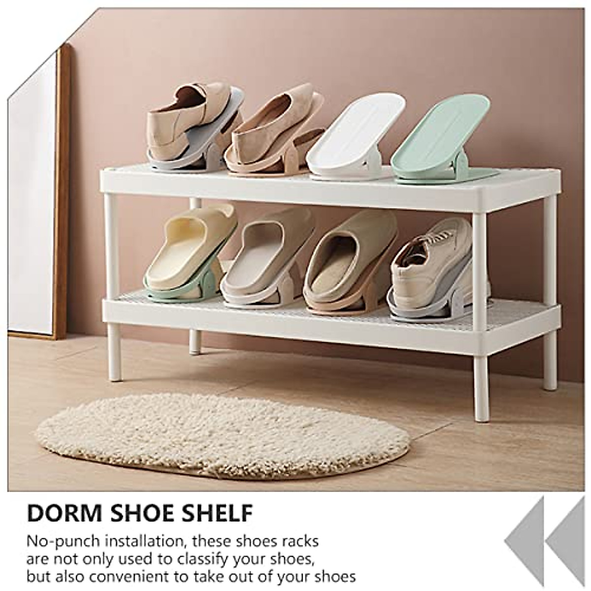 iplusmile Sneaker Thickened for Shelf Adjustable Holder Cabinet Bracket Clo, White Plastic Removable High Storage Clo Style Double-Layer Slipper Slots Support Stacker Dorm Shoe Organizer,