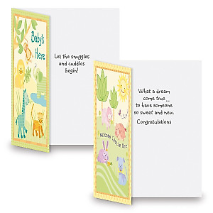 Current Baby’s Here Congratulations Greeting Cards - 8 Pack (4 Designs), Sentiments Inside, With White Envelopes, Large 5 x 7 Inch