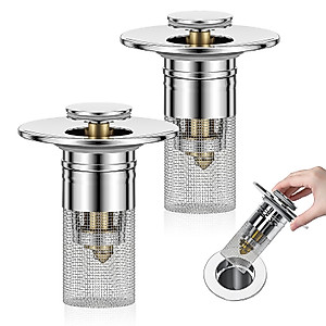 RANTEC 2Pcs Bathroom Sink Stopper for US Universal Replacement, Pop Up Stainless Steel Floor Drain Filter with Basket Hair Catcher, Sink Drain Strainer for 1.1-1.45 Inch