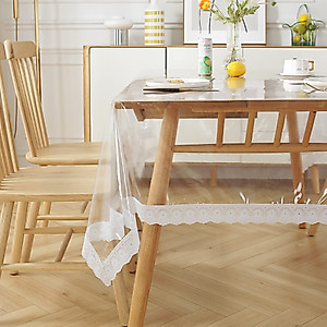 meioro Clear PE Tablecloths Protector Waterproof/Oil-Proof Table Cover Plastic Table Pads Rectangle Transparent Tablcloth Suitable for Indoor and Outdoor (Transparent -Lace, 59 x 59 Inch)