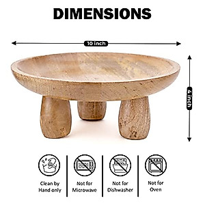 HUCH - Mango wood, Wooden bowls for decor - Fruit bowl - Decorative Bowls for Home Decor - Wood Fruit Bowl - Pedestal Bowl - Footed bowl - Wooden bowl