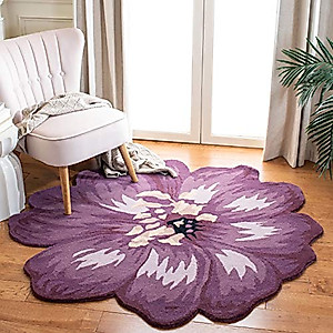 SAFAVIEH Novelty Collection 5' Round Lilac NOV254A Handmade Boho Flower Premium Wool Area Rug