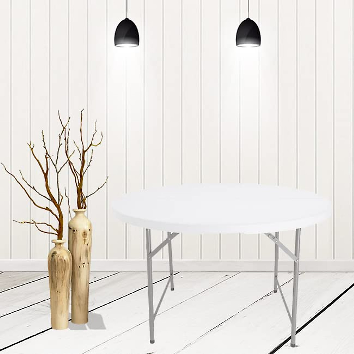 Aoeiye TL-48Y 4ft Round Folding Table Plastic Fold in Half w/Handle Heavy Duty Portable Indoor Outdoor for Garden Party Picnic Camping BBQ Dining Kitchen Wedding Market Event