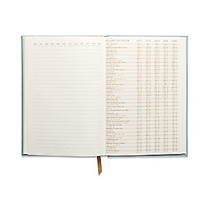 DesignWorks Ink Sueded Paper Journal Notebook with 160 Lined Pages, Ribbon Bookmark, and Storage Pocket for Work, Writing, Journaling, 5.75" x 8.125" - Blue with Gold Geometric Arch Dot