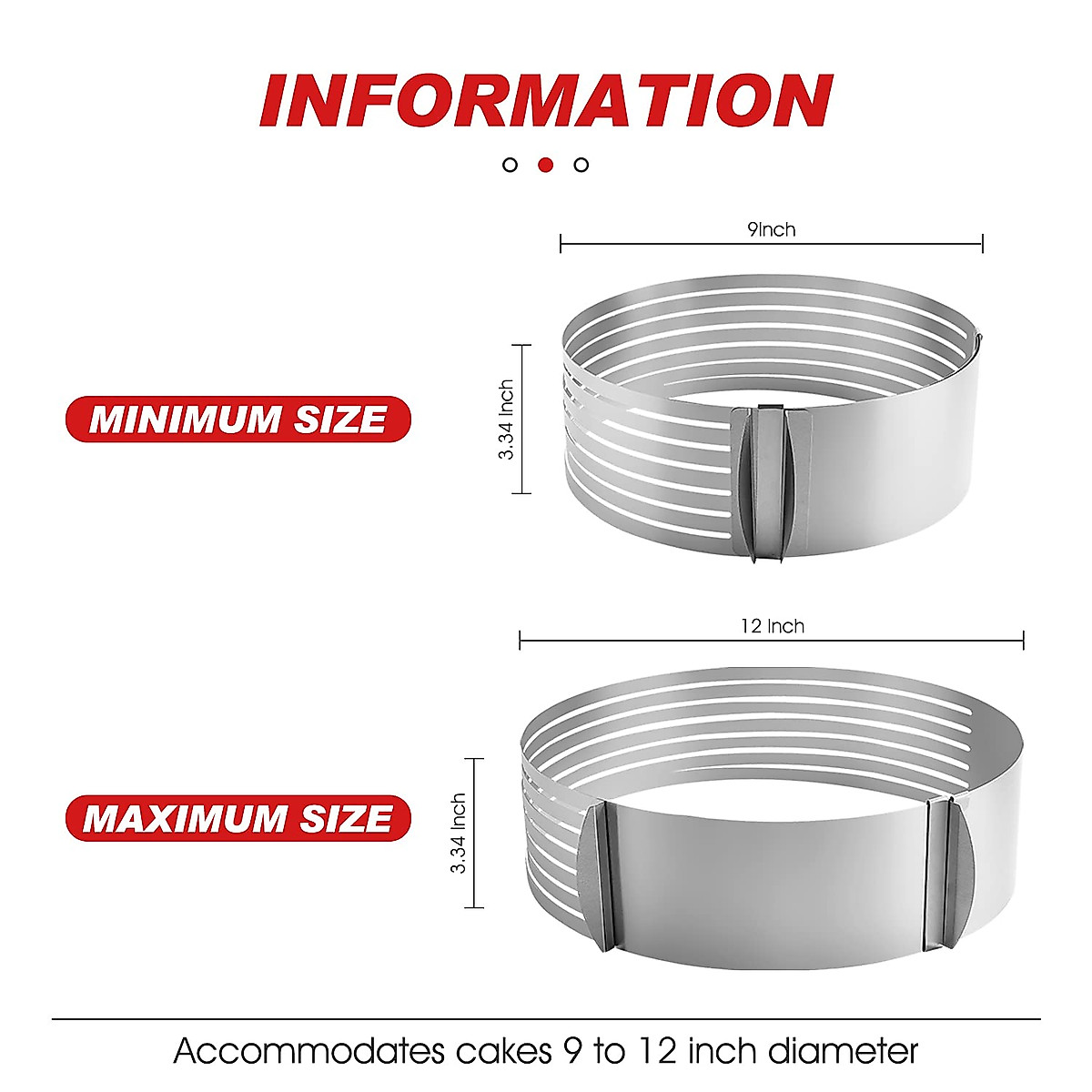 Cake Slicer, 9-12 lnch Adjustable Round Cake cutter Rings, 7 Layer Stainless Steel Cake Slicing Accessories for Cutting Layers