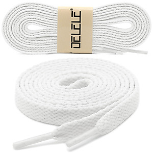 DELELE 2 Pair 24 inch Flat Shoe laces 5/16" Wide Shoelaces for Athletic Running Sneakers Shoes Boot Strings White