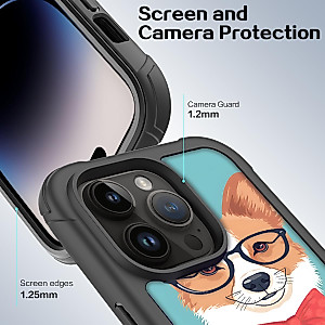 LIVRER Compatible with Case for iPhone 14 Pro Max,Cute Shockproof Protection Cases for Women Girl,Non-Slip Dropproof Cover Case for iPhone 14 Pro Max 6.1inch,Corgi with Glasses and Bow tie