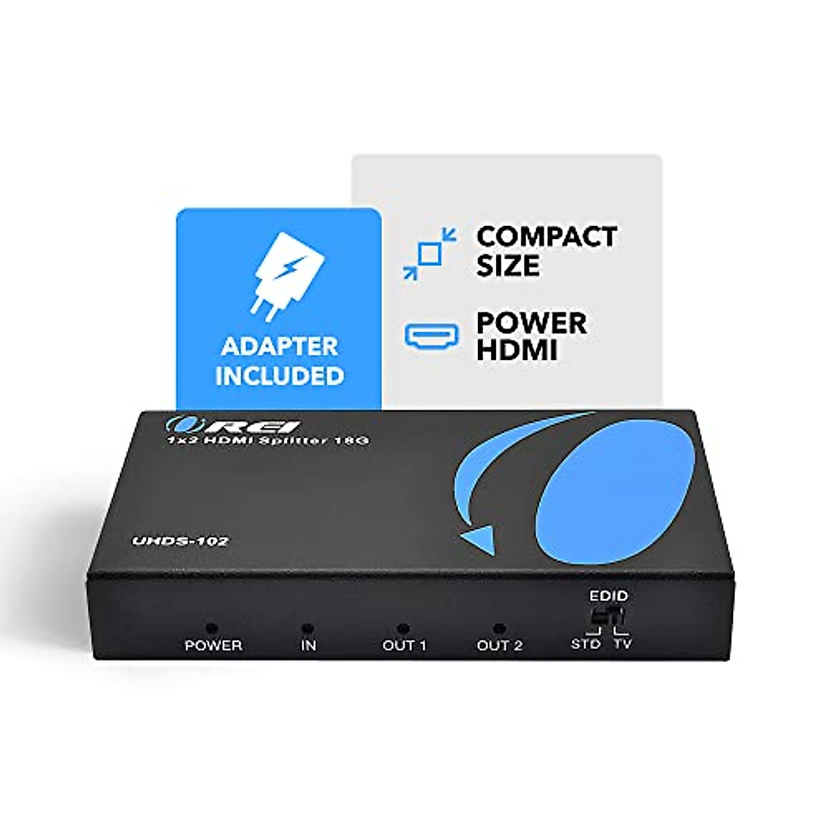 OREI UltraHD 4K @ 60 Hz 1 X 2 HDMI Splitter 1 in 2 Out 2 Port 2: 8-Bit - HDMI 2.0, HDCP 2.0, 18 Gbps, EDID, Duplicate / Mirror 4K Screens - UHDS-102