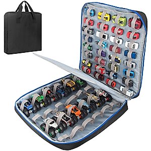 KISLANE 56 Toy Cars Carrying Case for 1: 64 Scale Toy Cars and Monster Trucks, Functional Storage Bag for Toy Cars and Monster Trucks (Black)