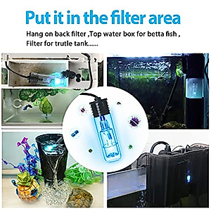 TARARIUM Aquarium Lamp 3W Mini Fish Tank Clean Green Light Submersible Use in Filter Area for 5-55 Gallon Fish Tank Pond Cloudy Water Clean and Clear