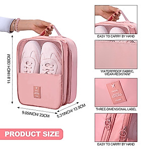 Windyun 2 Pcs Shoe Bags for Travel Holds 3 Pair of Shoes Travel Shoe Bag for Packing Portable Shoe Cubes for Travel and Daily Use(Pink, Beige)