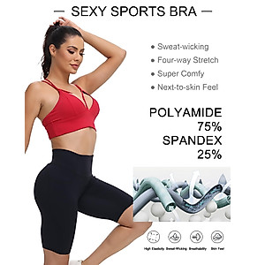 MotoRun Womens Push-up Padded Strappy Sports Bra Cross Back Wirefree Fitness Yoga Top Red-383 M