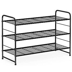 Coonoor 3 Tier Shoe Rack,Stackable and Adjustable Multi-Function Wire Grid Shoe Organizer Storage,Black