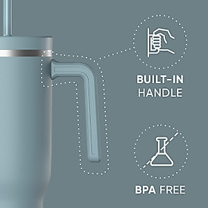 Hydrapeak Voyager 40 Oz Stainless Steel Tumbler with Handle, Insulated Water Bottle With Straw & Lid, Cupholder Friendly Reusable Travel Mug (Agave Blue)