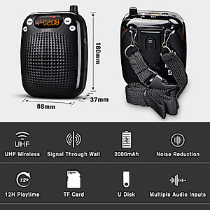 Voice Amplifier, SHIDU Wireless Voice Amplifier 10W Rechargeable Portable PA System Speaker with UHF Wireless Microphone Headset Support MP3 Play for Teachers, Yoga, Tour Guides, Outdoor Trainers