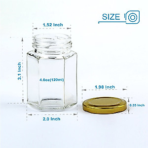 Woaiwo-q Glass Jars With Lids, 4 OZ Mason Jars Spice Jars Honey Jars Hexagon Jars for Sealing, Canning Jars for Food Storage, Overnight Oats, Dry Food, Snacks, Candies, DIY Projects(Gold,25Pack)