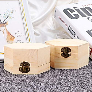Healifty 2pcs Wood Craft Box Hexagon Unpainted Wooden Jewelry Box DIY Storage Chest Treasure Case Organizer Sundries Jewelry Storage Container(Random Lock Style)