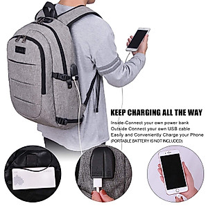 Laptop Backpack for unisex,Anti Theft Water Resistant Travel Work Backpack with USB Charging and Lock 15.6 Inch Computer Bag, Grey