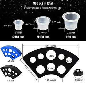 Yuronam 302PCS Tatoo Ink Caps Kit, Include 300 Tatoo Ink Cups Mixed Size and 2 Ink Cap Holder for Tatoo Ink Tatoo Accessory Tatoo Supplies