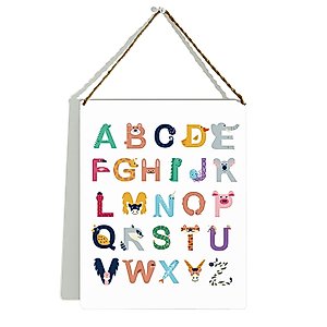 Cute Animal Alphabet Sign, Playroom Sign, 26 English Letters, Children's Room Decor, Colorful Rainbow ABC English Alphabet Decorative for Playroom Kids Bedroom Nursery Home Decor, 8x10 Inch(GMS669)