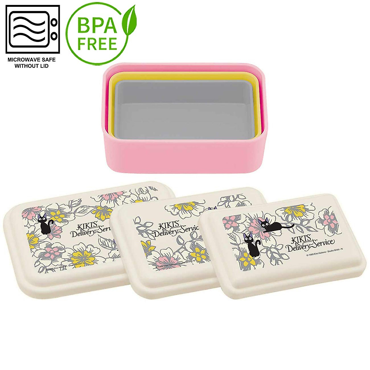 Skater Kiki's Delivery Service Food Storage Container with Lids 3pc Set - Authentic Japanese Design - Durable, Dishwasher Safe - Jiji Elegance