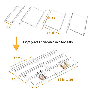 FEMELI Spice Drawer Organizer Insert for Kitchen,Adjustable Expandable Spice Rack Tray 4 Tiers for Spice Jars,Seasonings,Acrylic,Clear,2 Pack