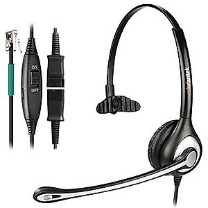Wantek Corded Office Telephone Headset RJ9 with Noise Cancelling Mic and Quick Disconnect Compatible with Polycom VVX310 VVX311 VVX410 VVX411 Shoretel 230 480 Avaya 1408 1416 5410 Mitel 5220(600QS3)