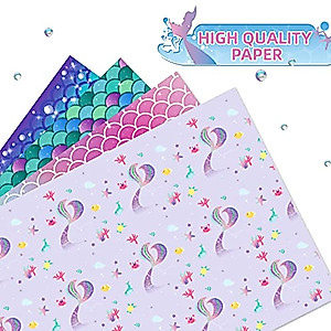 16 Sheets Mermaid Wrapping Paper Gift Wrapping Paper Mermaid Scale Wrapping Paper Set Mermaid Themed Birthday Wrapping Paper for Girls Birthday Christmas Baby Shower Party Supplies - 20'' x 27''