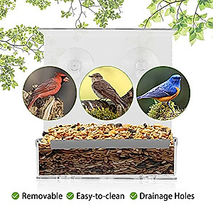 Window Bird Feeder 2 Pack, Bird House for Outside, Window Bird Feeder with Strong Suction Cups and Removable Seed Tray with Drain Holes. Outdoors Birdfeeder for Wild Birds, Cardinal, Bluebird