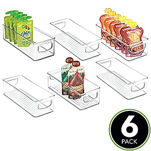 mDesign Plastic Stackable Small Organizing Bin Kitchen Pantry Cabinet, Refrigerator, Freezer Food Organization Storage Bins with Handles, Drawer Container Organizer, Ligne Collection, 6 Pack - Clear
