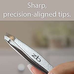 Zizzili Basics Tweezers - Surgical Grade Stainless Steel - Slant Tip for Expert Eyebrow Shaping and Facial Hair Removal - with Bonus Protective Pouch - Best Tweezer for Men and Women