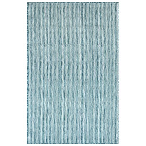 Liora Manne CARMEL Indoor/Outdoor Power Loomed Synthetic Blend Low Profile Area Rug - Transitional Stripe Global Colorful (Texture Stripe Aqua) (7'10" x 9'10")