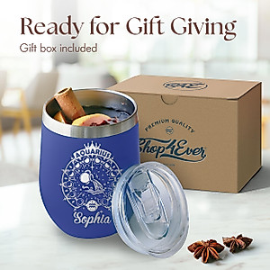 Custom Your Name Astrology Sign Zodiac Constellation Engraved Insulated Stainless Steel Wine Tumbler with Lid 12 oz. Personalized Horoscope Birthday Gift for Her