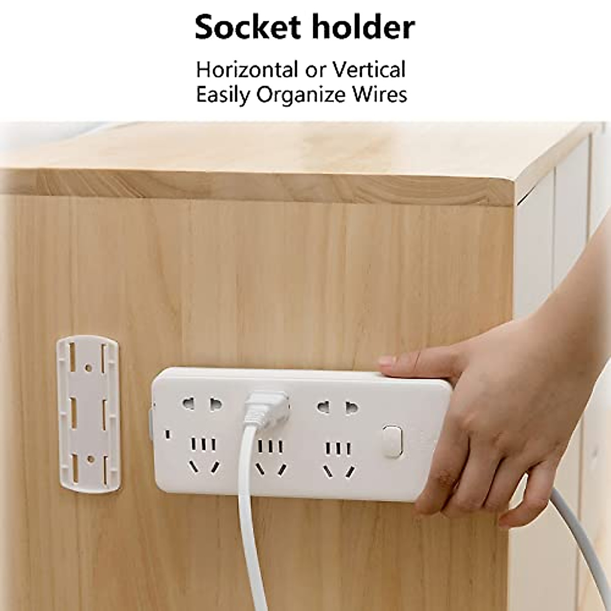 8 Pcs Adhesive Punch-Free Socket Holder - 【New Version】 Self-Adhesive Desktop Socket Fixer, Cable Management Punch Free Surge Protector, Desktop Mobile Plug-in Socket Fixer Bracket Stand (A-8Pcs)