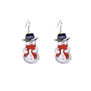 Christmas Earrings for Women,Snowman Earrings Xmas Snowman Drop Dangle Earrings Acrylic Truck Tree Garland Red Green Earrings Festive Gifts Holiday Accessory (Snowman)
