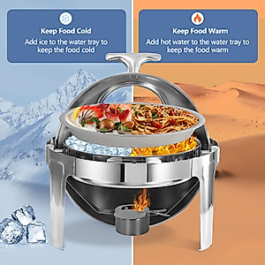 Amhier 6 Qt Roll Top Chafing Dish Buffet Set, Stainless Steel Chafing Dish with Visible Glass Window for Catering, Parties, Hotels and Weddings