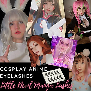 Okdeals 5 Pairs Japanese Style Makeup Eyelashes 3D Fluffy Spiky Eyelash Manga Lashes Little Devil Cosplay Anime Eyelash Natural Look Beauty Eye Lash Extension Tools