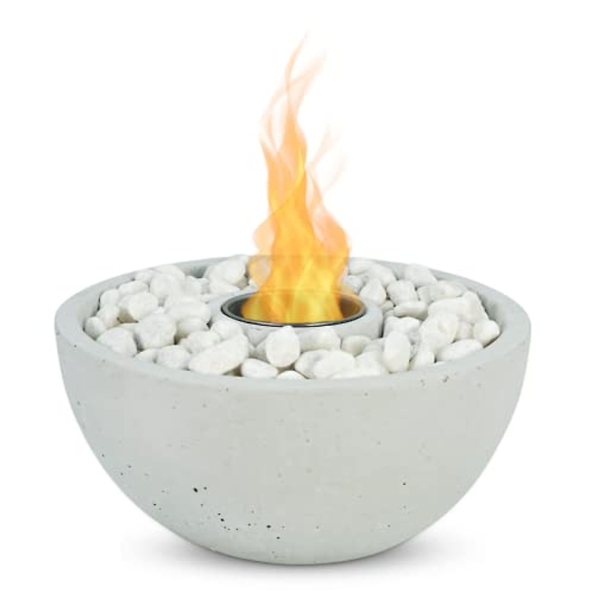 Concrete Tabletop Fire Pit - Smokeless & Odorless Round Ethanol Tabletop Fire Pit - Portable Outdoor & Indoor Smores Fire Pit - Mini Fireplace with Decorative Rocks - Bi Ethanol Fuel