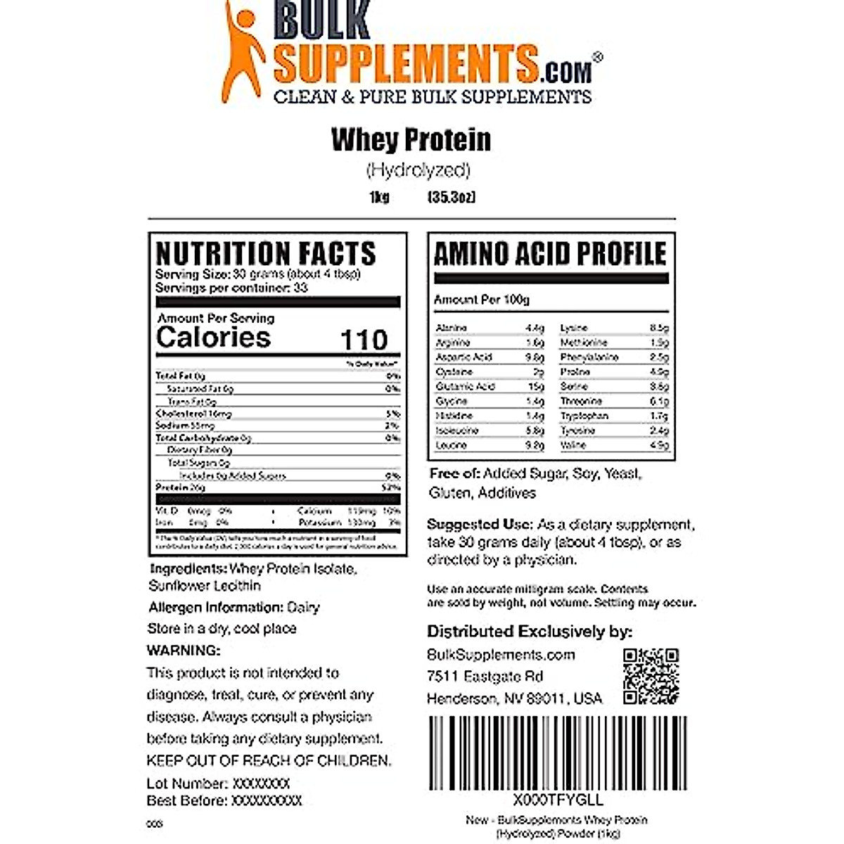 BULKSUPPLEMENTS.COM Hydrolyzed Whey Protein Isolate - Whey Isolate Protein Powder - Hydro Whey Protein - 100% Whey Protein Powder - Protein Powder for Muscle Gain (1 Kilogram - 2.2 lbs)