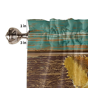 ZEREAA Farmhouse Cows with Sunflower Wooden Texture Privacy Decorative Rod Pocket Short Window Valance Curtains for Kitchen, Living Room, Bedroom, Bathroom 54" W x 18" L