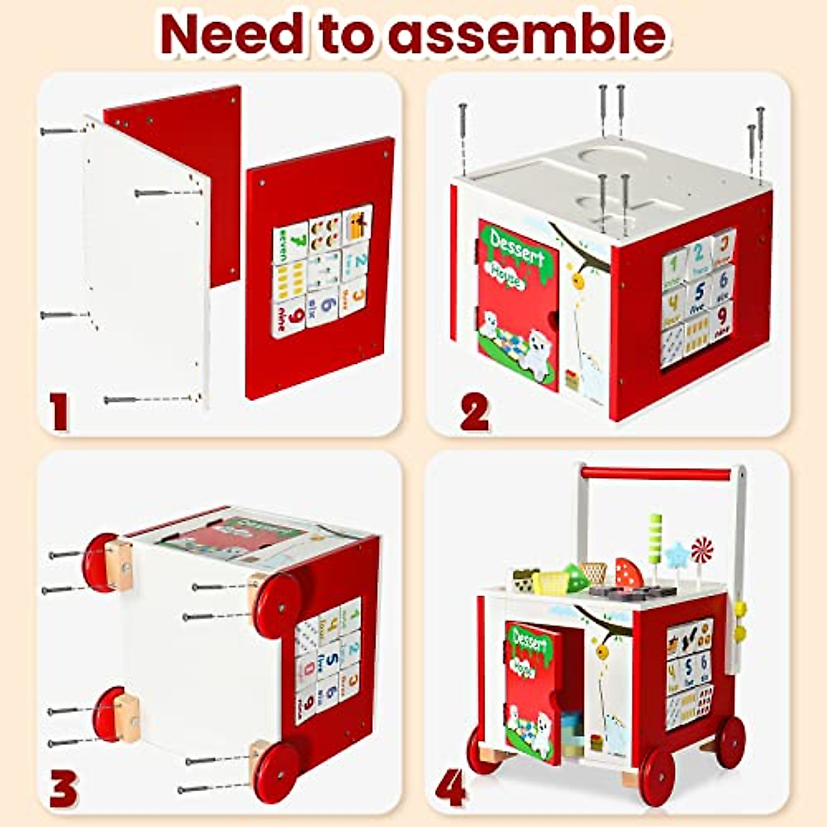 Baby Walker for Girls Boys Toddler Toys Age 1-2 Infant Toys 6-12 Months Baby Activity Center Learning Wooden Toys for 1 2 3 Year Old Baby Birthday Gifts Kids Baby Toys 12-18 Months, Assembly Required