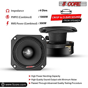 5 CORE Tweeters Speakers Car Audio Pair 600W Combined Peak 4 Ohm 3.5 Inch Aluminum Super Bullet Tuiters para Sonido para Carro - TW BLT 150 BLK Pair