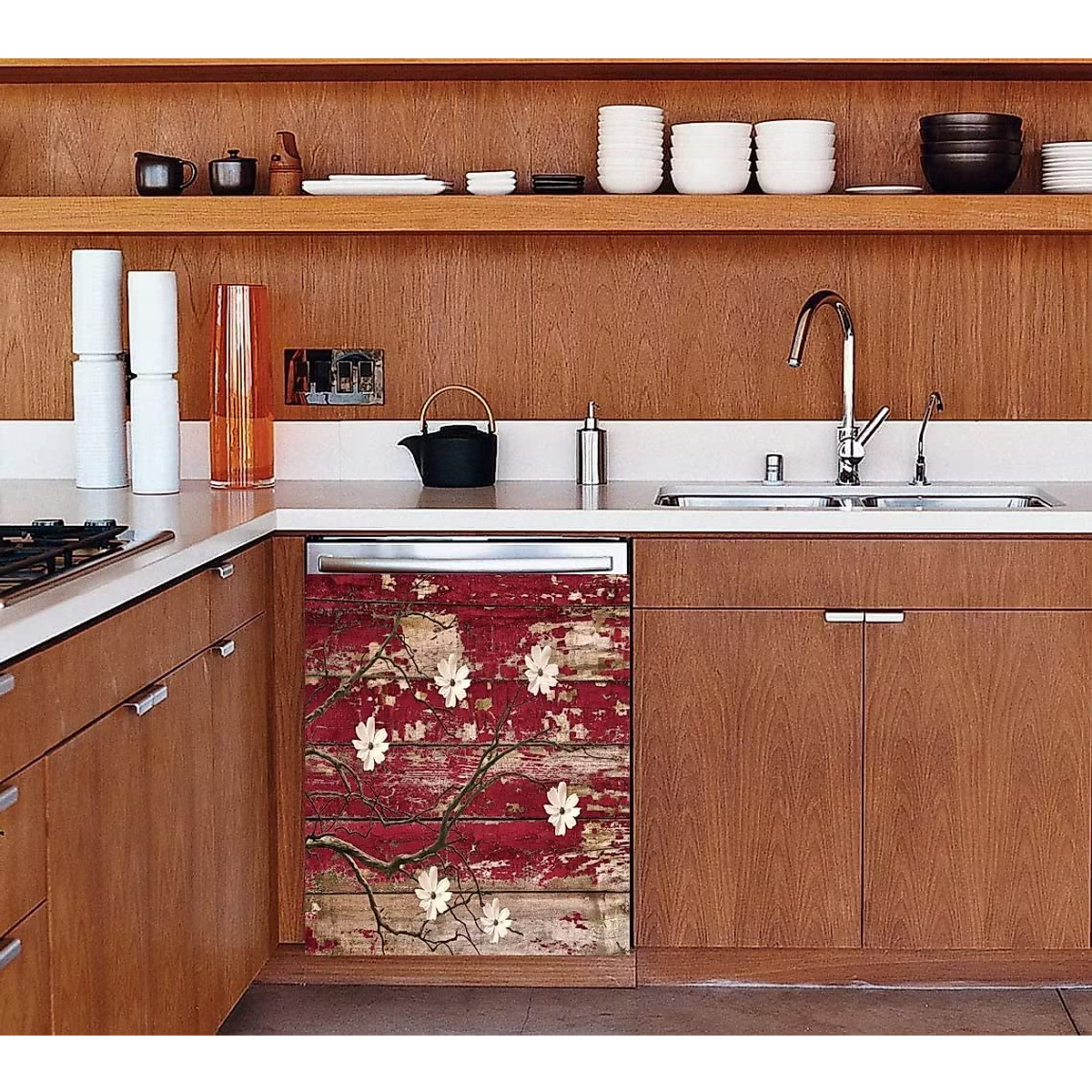 MEDU Dishwasher Magnet Cover Panel Country Floral Kitchen Decoration Sticker Refrigerator Magnets Decorative Cabinet Appliance Front 23" X 26"