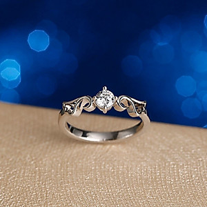 Jeulia Angel Wings Round Cut Engraved Sterling Silver Ring Engagement Cubic Zirconia Couple ring Diamond Wedding Bands for Women Men Anniversary Bridal Promise Rings (Silver, 7)