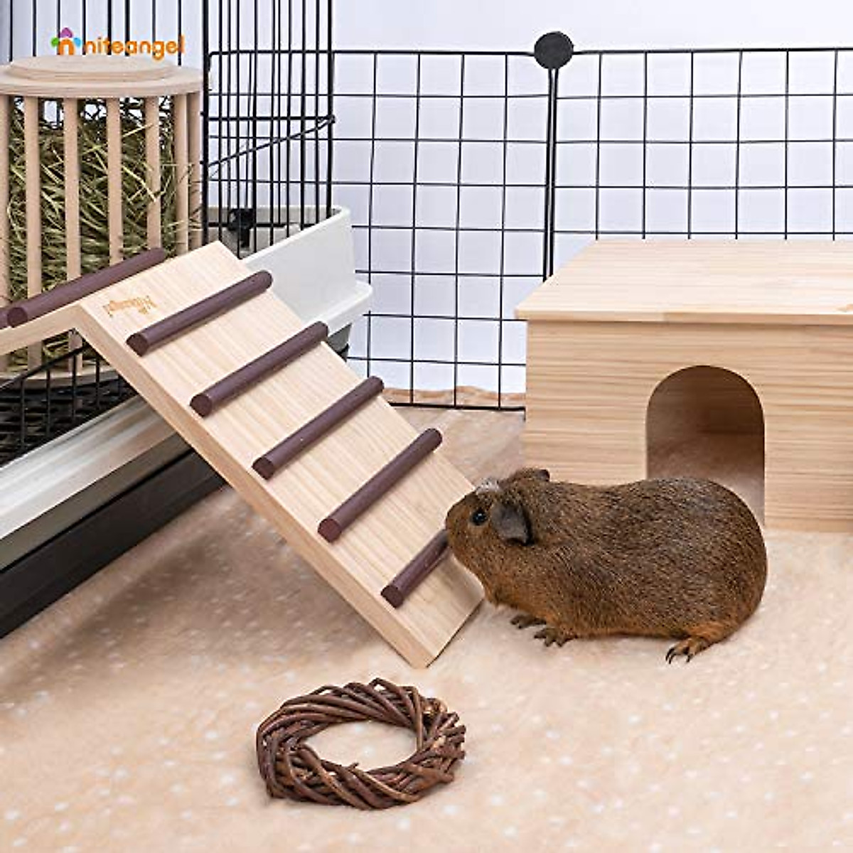 Niteangel Wooden Cage Bridge for Rabbits, Guinea Pigs and Chinchilla, Large Size