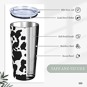 Yaxongx 20oz Tumbler Cow Skin Pattern Double Wall Vacuum Insulated Coffee Mug with Lid and Metal Straw Brush Reusable Stainless Steel Water Bottle Travel Cup Gifts for Car Ice Drinks Hot Beverage
